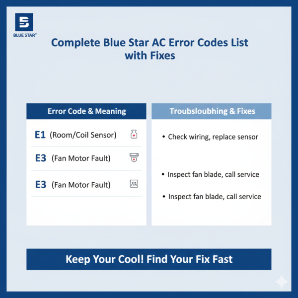 Blue Star AC Error Codes (2026) – Quick Fix for E1, E6, P1